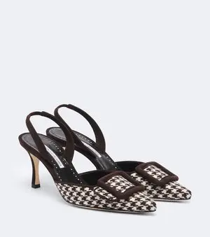 Manolo Blahnik Maysli Houndstooth Slingback Pumps - Brown