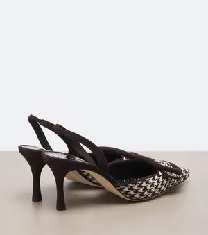 Manolo Blahnik Mayslibi Houndstooth Slingback Pumps