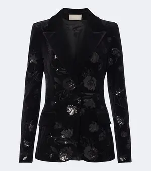 Elie Saab Sequined Velvet Blazer - Black