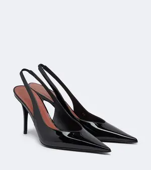 Amina Muaddi Anok Patent Leather Slingback Pumps - Black