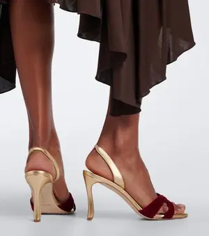 Manolo Blahnik Callydra Velvet-trimmed Leather Sandals - Gold