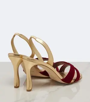 Manolo Blahnik Callydra Velvet-trimmed Leather Sandals - Gold