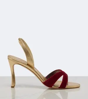 Manolo Blahnik Callydra Velvet-trimmed Leather Sandals - Gold