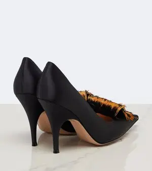 GIANVITO ROSSI Feather-trimmed Satin Pumps