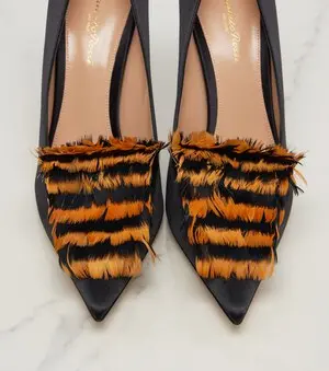 GIANVITO ROSSI Feather-trimmed Satin Pumps