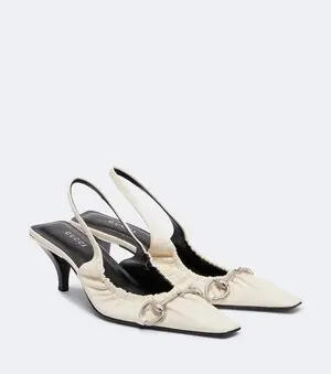 Gucci Vittoria Horsebit Leather Slingback Pumps - White