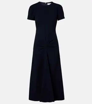 Victoria Beckham Gathered Jersey Midi Dress - Blue