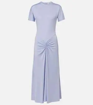 Victoria Beckham Gathered Jersey Midi Dress - Blue