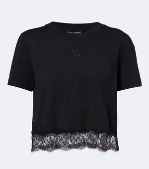 Dolce & Gabbana Dg Lace-trimmed Cotton-blend T-shirt