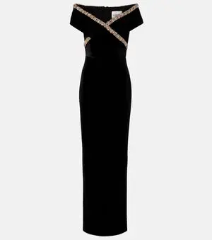 Roland Mouret Embellished Velvet Gown - Black