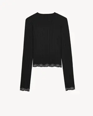 Saint Laurent Cassandre Laced Top In Ribbed Wool, Cashmere, And Silk