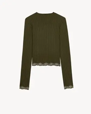 Saint Laurent Cassandre Laced Top In Ribbed Wool, Cashmere, And Silk