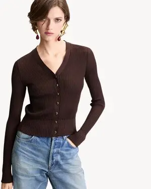 Saint Laurent Ribbed Knit V-neck Cardigan