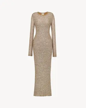Saint Laurent Long Sequin Dress In Knit