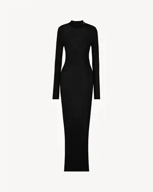 Saint Laurent Cassandre Collar Dress In Rib-knit Silk