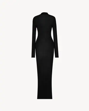 Saint Laurent Cassandre Collar Dress In Rib-knit Silk