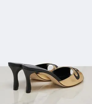 Manolo Blahnik Pintonamu Embroidered Metallic Leather Mules