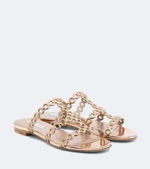 AQUAZZURA Infinity Chain Mirrored Leather Sandals - Gold
