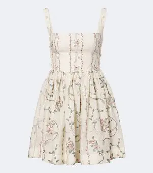 Agua Bendita Mielero Embroidered Floral Linen Minidress - White