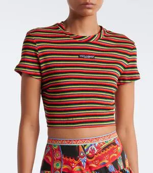 Dolce & Gabbana Cropped Striped Cotton T-shirt