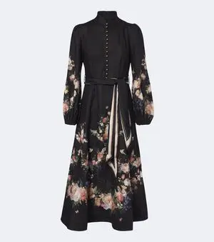 Zimmermann Valiant Belted Floral Linen Midi Dress
