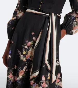 Zimmermann Valiant Belted Floral Linen Midi Dress