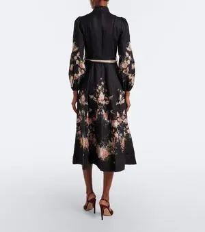 Zimmermann Valiant Belted Floral Linen Midi Dress