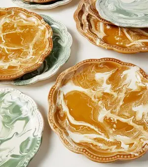 CABANA Marbled Set Of 2 Ceramic Dinner Plates - Brown