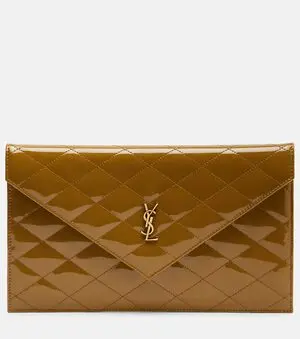 Saint Laurent Paris Quilted Patent Leather Pouch - Brown