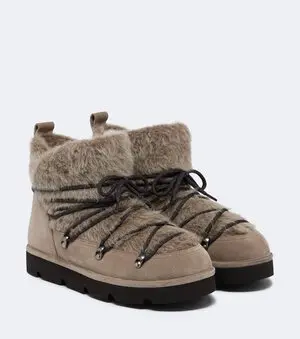 Brunello Cucinelli Monili Shearling And Suede Snow Boots
