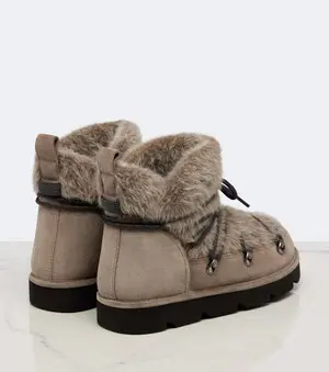 Brunello Cucinelli Monili Shearling And Suede Lace-up Boots