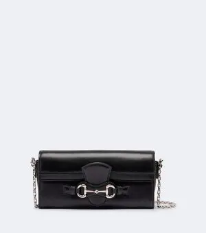 Gucci Horsebit Leather Wallet On Chain - Black