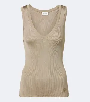 Saint Laurent Cassandre Ribbed-knit Tank Top - Beige