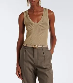 Saint Laurent Cassandre Ribbed-knit Tank Top - Beige