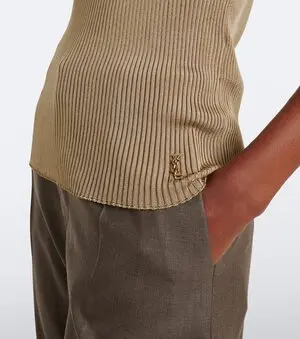 Saint Laurent Cassandre Ribbed-knit Tank Top - Beige