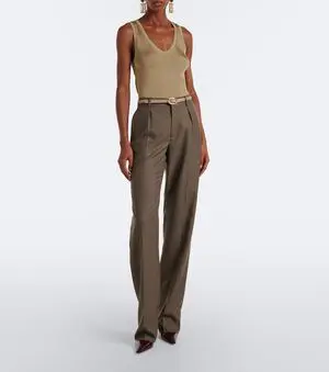 Saint Laurent Cassandre Ribbed-knit Tank Top - Beige