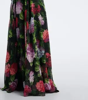 Carolina Herrera Floral-appliqué Floral Draped Silk Gown