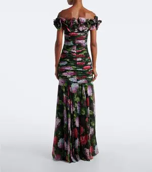 Carolina Herrera Floral-appliqué Floral Draped Silk Gown
