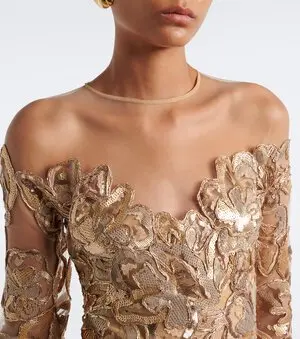 Elie Saab Embroidered Sequined Tulle Gown