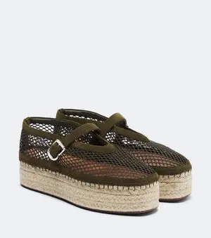 Alaïa Suede-trimmed Fishnet Platform Espadrilles - Green
