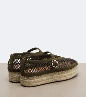 Alaïa Suede-trimmed Fishnet Platform Espadrilles - Green