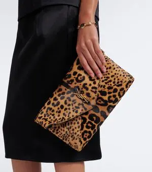 Saint Laurent Cassandre Leopard-print Calf Hair Pouch