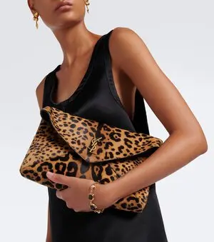 Saint Laurent Cassandre Leopard-print Calf Hair Pouch