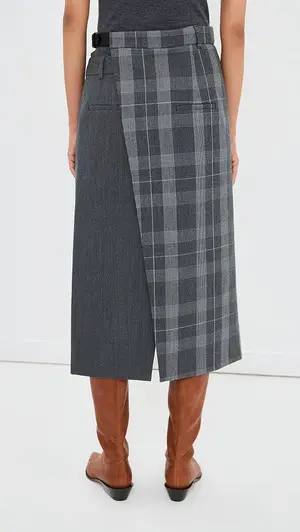 Tibi Papery Wool Plaid Double Apron Skirt