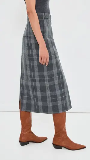 Tibi Papery Wool Plaid Double Apron Skirt