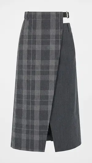 Tibi Papery Wool Plaid Double Apron Skirt