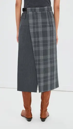 Tibi Papery Wool Plaid Double Apron Skirt