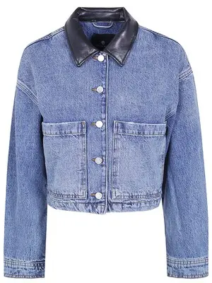 ANINE BING Yuma" Washed Denim Jacket With Leather Collar