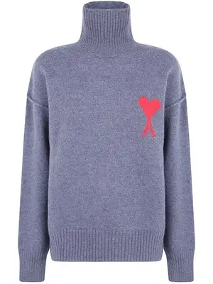 AMI Paris Wool Funnel Neck Sweater - Gray