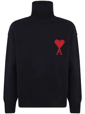 AMI Paris Wool Sweater With " De Coeur" Emblem - Black